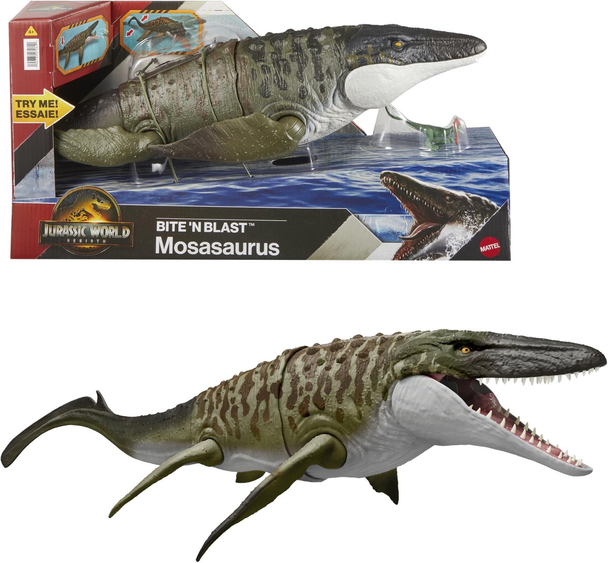 Mattel Jurassic World Rebirth Bite N Blast Mosasaurus Action Figure ...