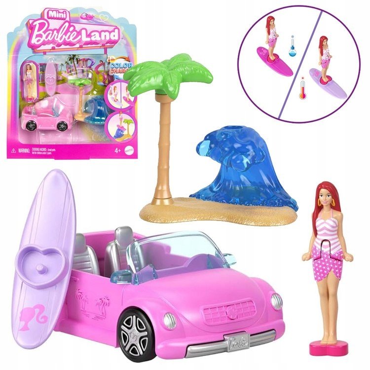 Mattel Mini Barbie Land Lalka surferka z deską + autko kabriolet ZA6038 ...