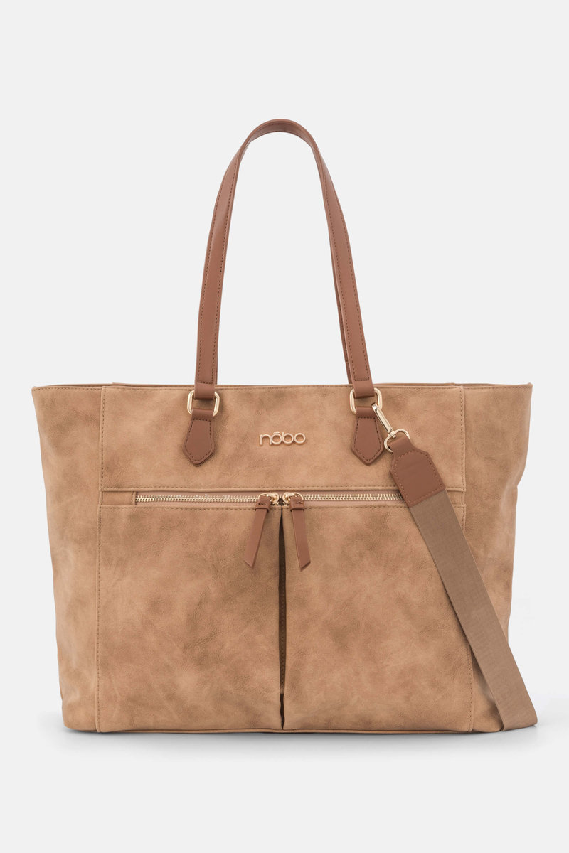 Maxi beżowa shopperka Nobo ekoskóra nubuk - Nobo | Moda Sklep EMPIK.COM