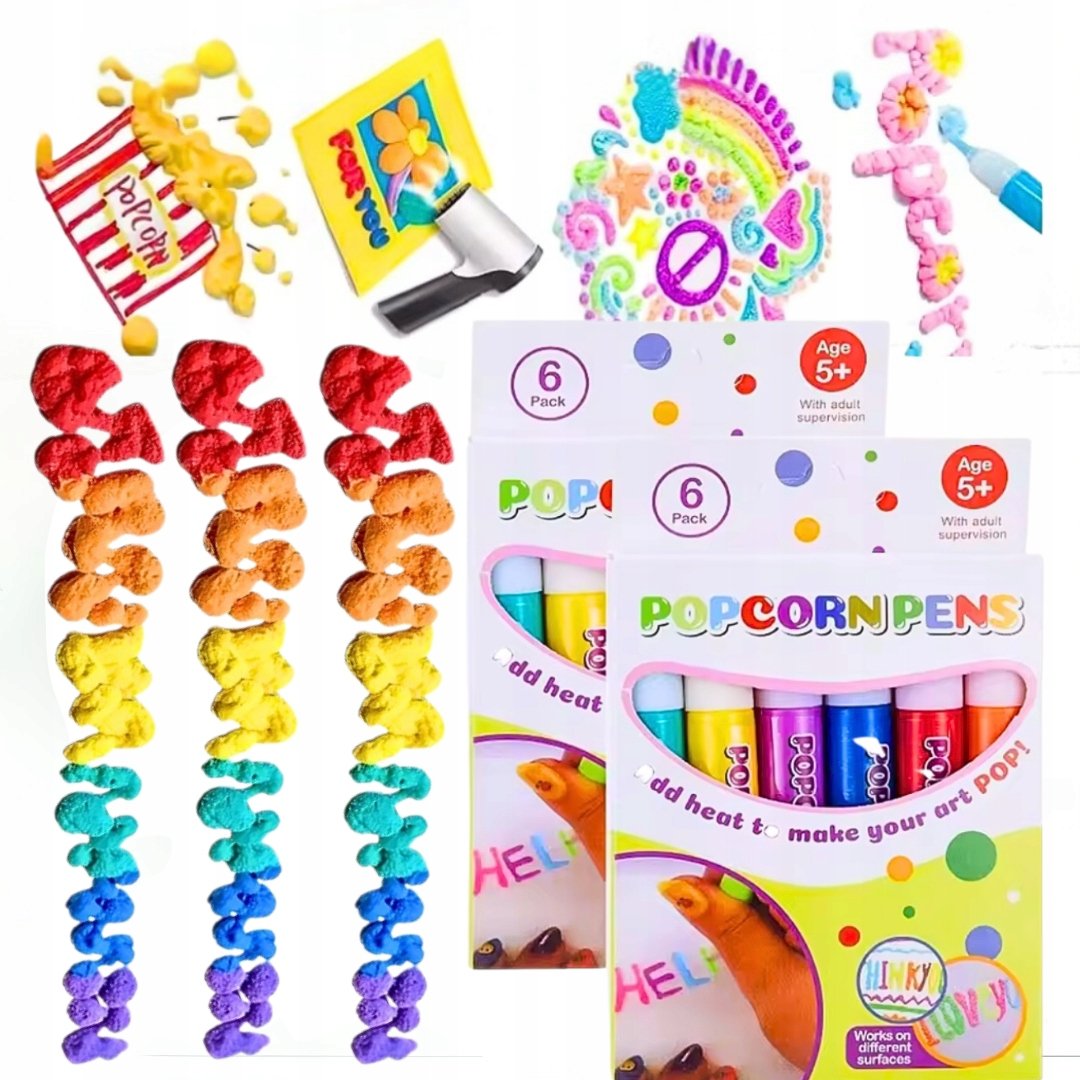 Mazaki FARBY Kredki Magiczne FLAMASTRY ROSNĄCE WYPUKŁE 3D Popcorn Pens ...