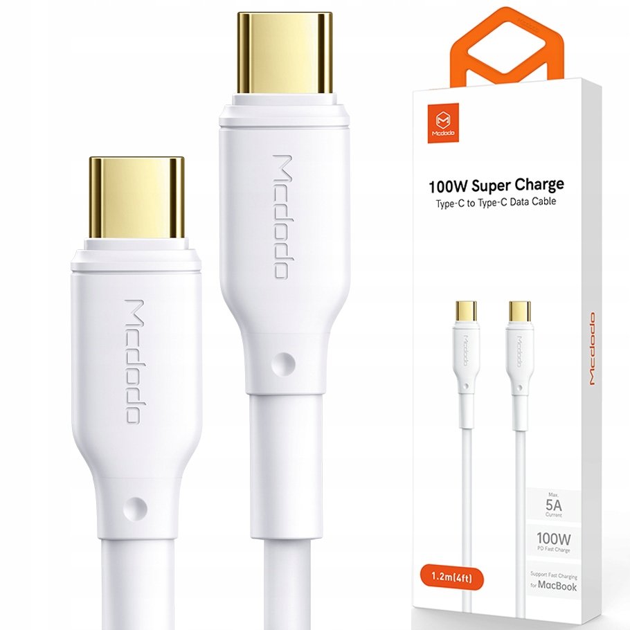 Mcdodo Kabel Do Telefonu Usb Typ C Pd 2.0 Qc 4.0 5A 100W 1,2M Biały Ca ...