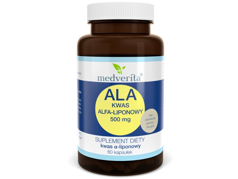 Medverita, ALA Kwas Alfa-liponowy, 500 mg, Suplement diety, 60 kaps ...