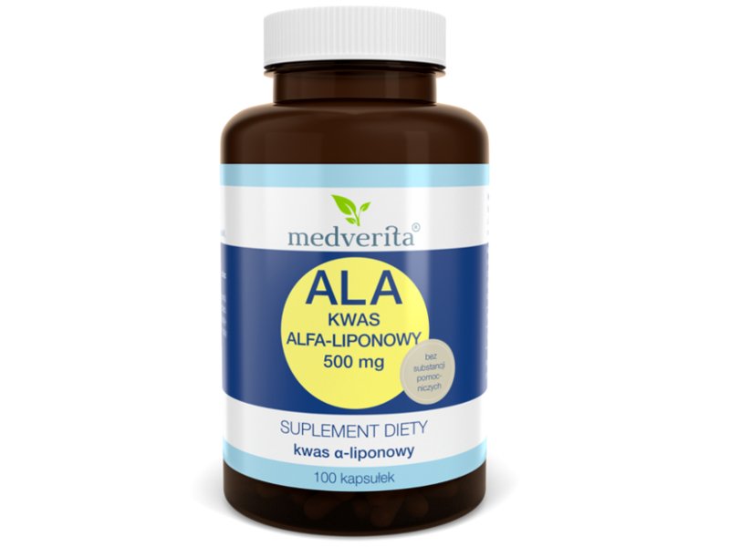 Medverita, ALA Kwas Alfa-liponowy, 500mg, Suplement diety, 100 kaps ...
