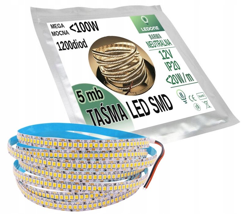MEGA MOCNA 12V Taśma 1200 LED PREMIUM 2835 IP20 5m - LED-ONE | Sklep ...