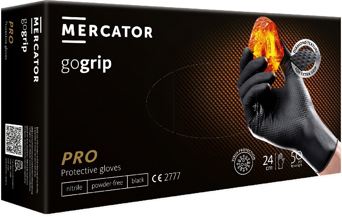 MERCATOR GO GRIP Black L Rękawice nitrylowe bezpudrowe op. 50 szt ...
