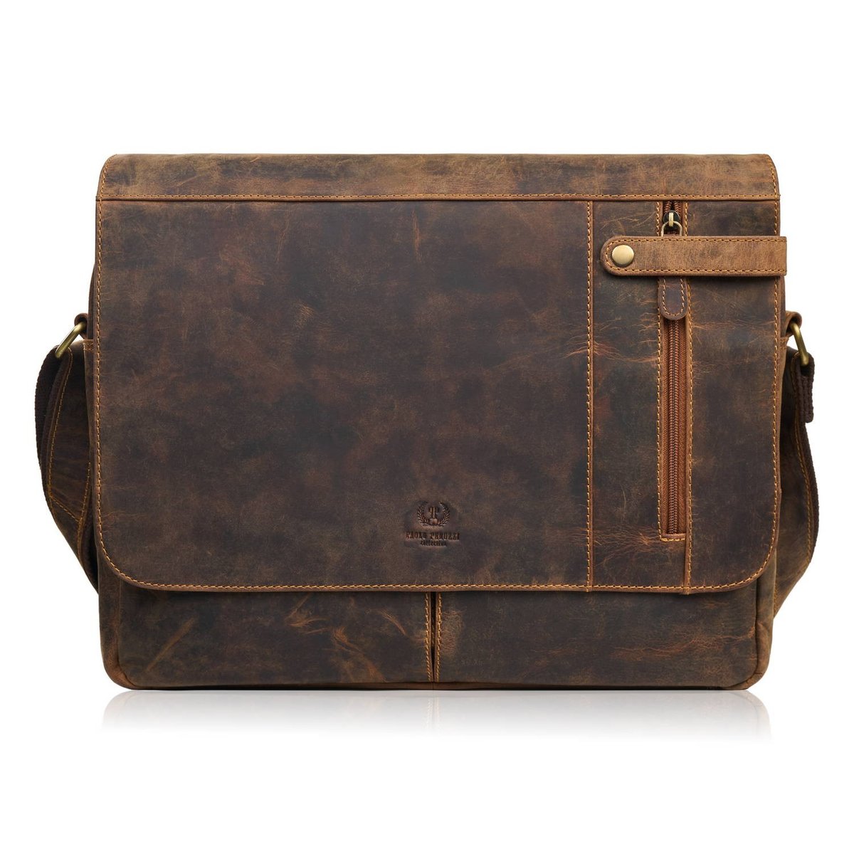 Męska brązowa skórzana torba na ramie na laptopa vintage Paolo Peruzzi T-148-HBR - Paolo Peruzzi ...