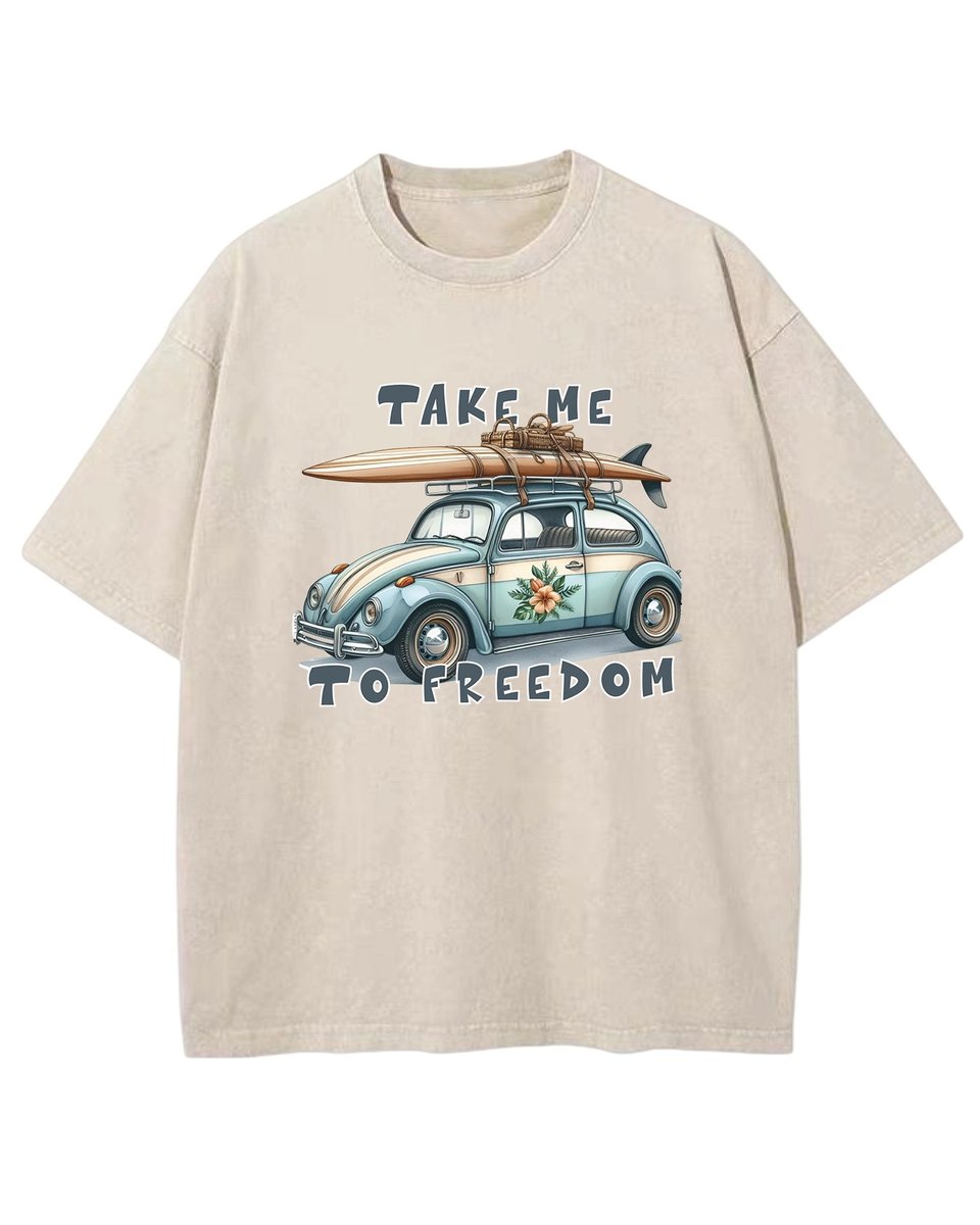 Męska koszulka oversize efekt sprania Samochód Garbus Beżowa 3XL ...