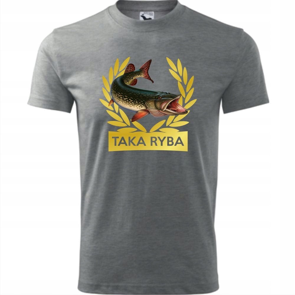 Męska Koszulka z Nadrukiem Taka Ryba Prezent dla Wędkarza ciemnoszary ...