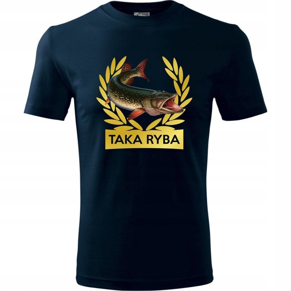 Męska Koszulka z Nadrukiem Taka Ryba Prezent dla Wędkarza ciemny granat ...
