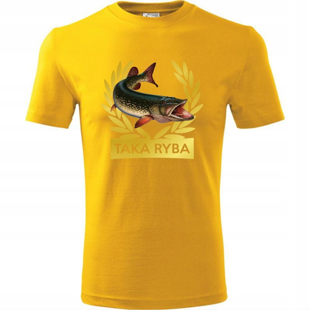 Męska Koszulka z Nadrukiem Taka Ryba Prezent dla Wędkarza żółty 3XL ...