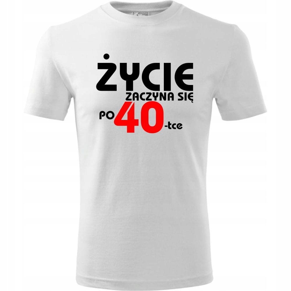 Męska Koszulka z Nadrukiem Życie zaczyna się po 40 na Prezent ...