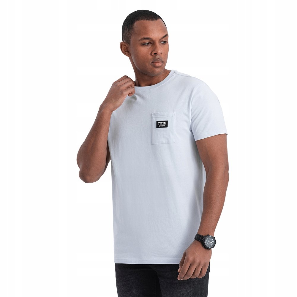 Męski casualowy t-shirt 100% bawełna błękitny V9 OM-TSCT-0109 S - Ombre | Moda Sklep EMPIK.COM