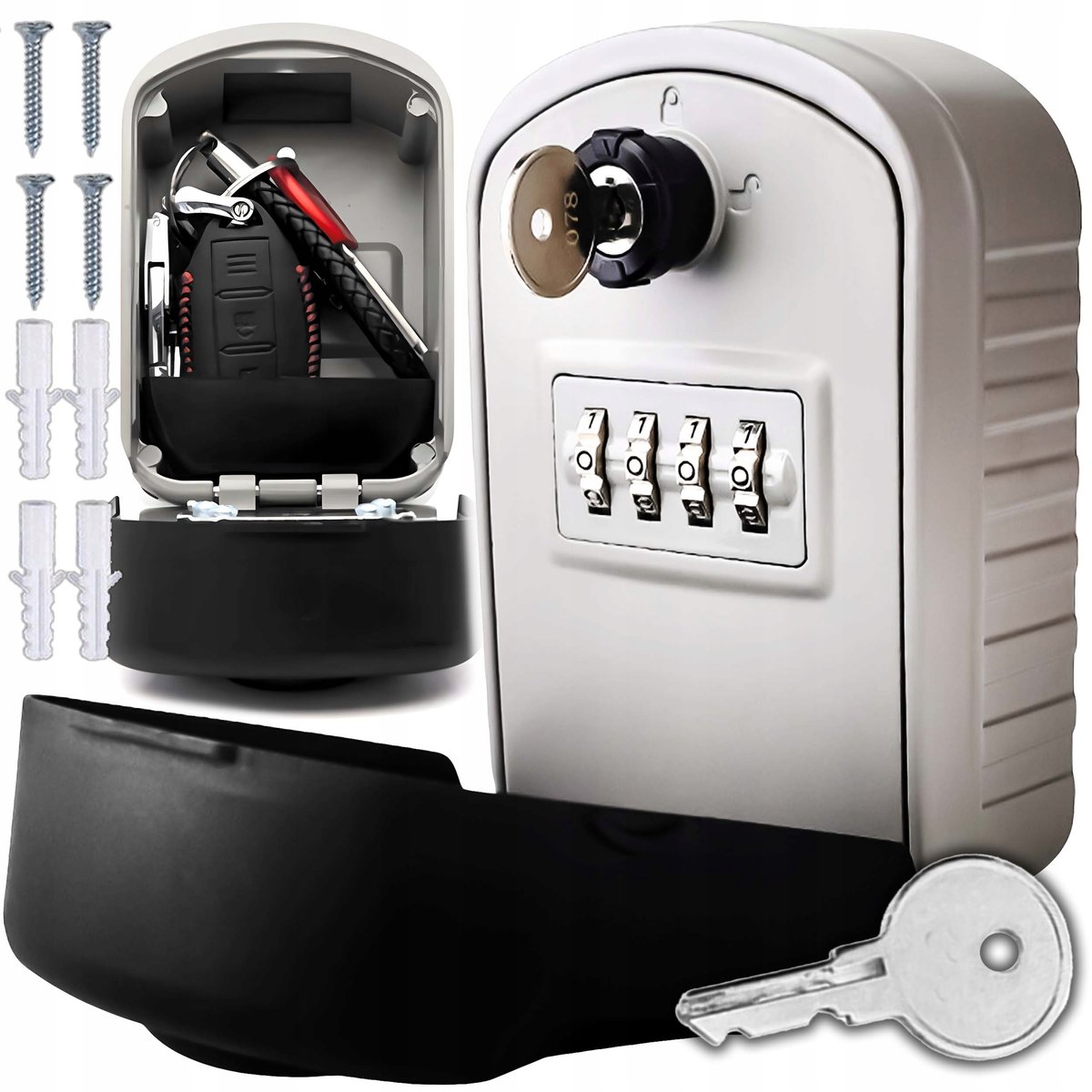 Metalowy Sejf Na Klucze Zewnętrzny Skrzynka Szyfr Kod + Klucz Awaryjny ...