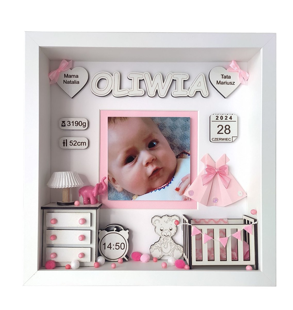 Metryczka 3D ze zdjęciem dziecka dla dziewczynki - Inna marka | Sklep EMPIK.COM