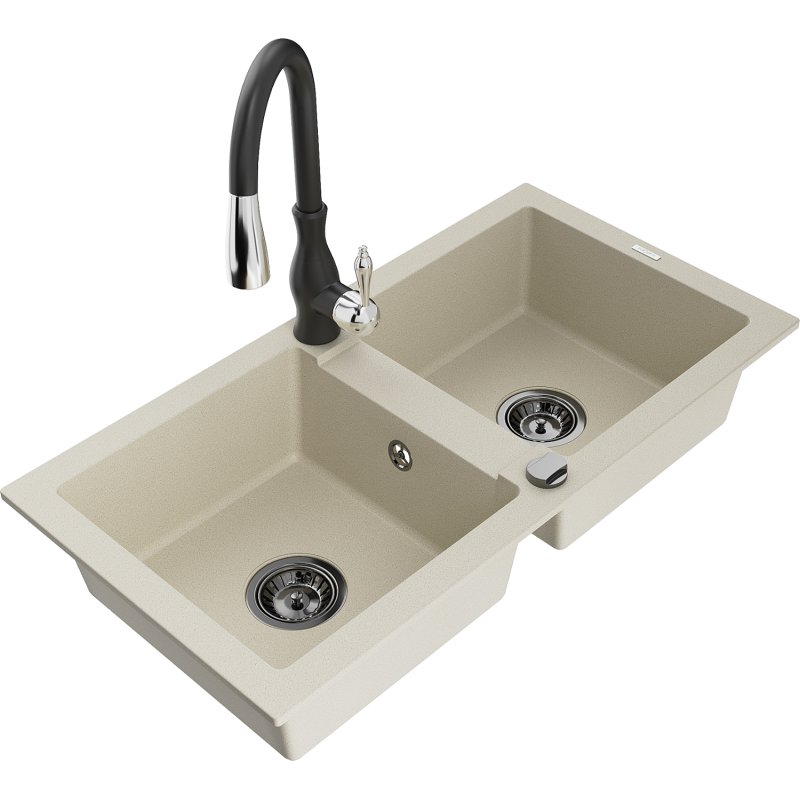 Mexen Mario zlewozmywak granitowy 2-komorowy z baterią kuchenną Savita ...