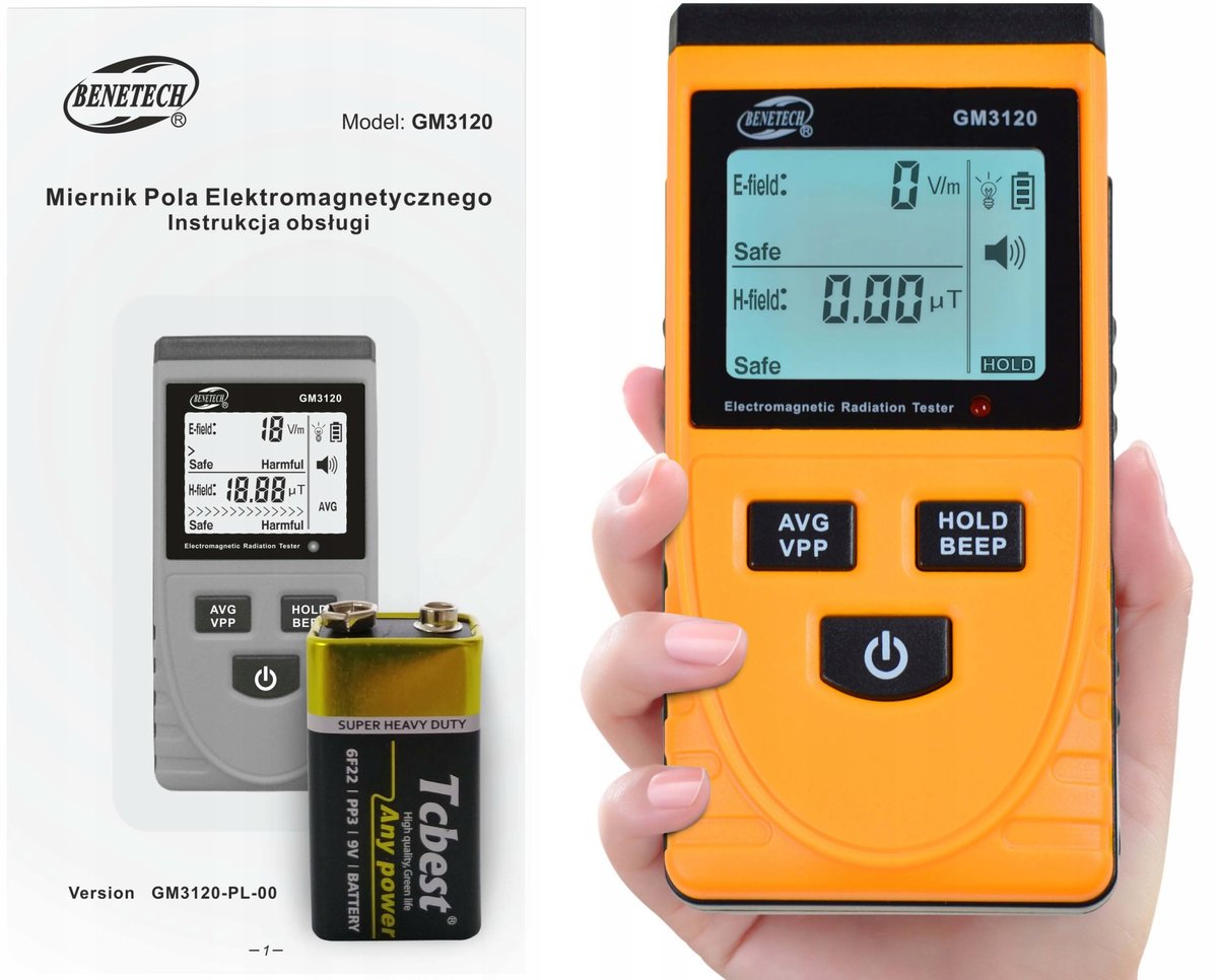 MIERNIK POLA ELEKTROMAGNETYCZNEGO TESTER FAL - 1999V/m, 100uT - CE 5G ...