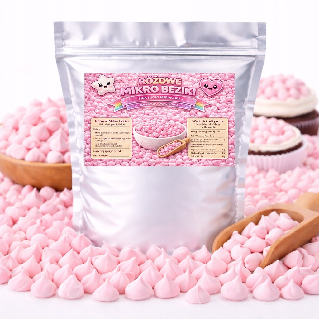 Mikro Beziki Różowe - mini bezy do tortu deserów babeczek dekoracja 50g ...