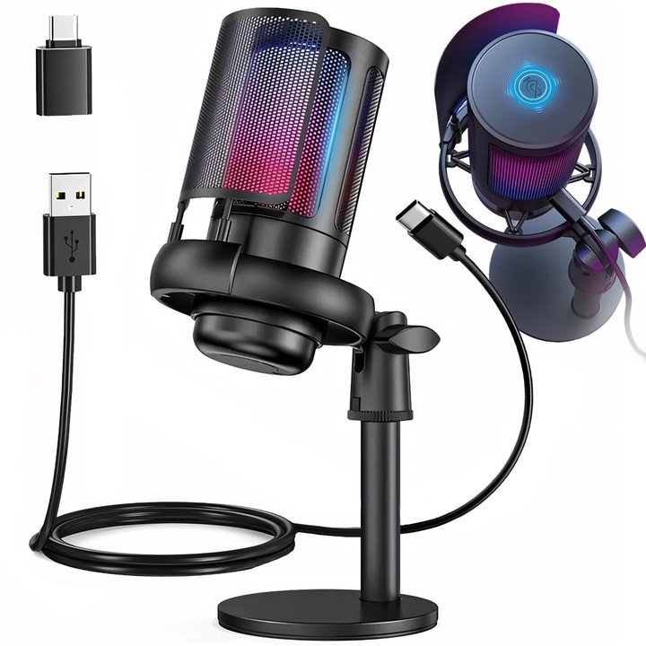 MIKROFON GAMINGOWY USB DO KOMPUTERA POJEMNOŚCIOWY FUNKCJA WYCISZENIA ...