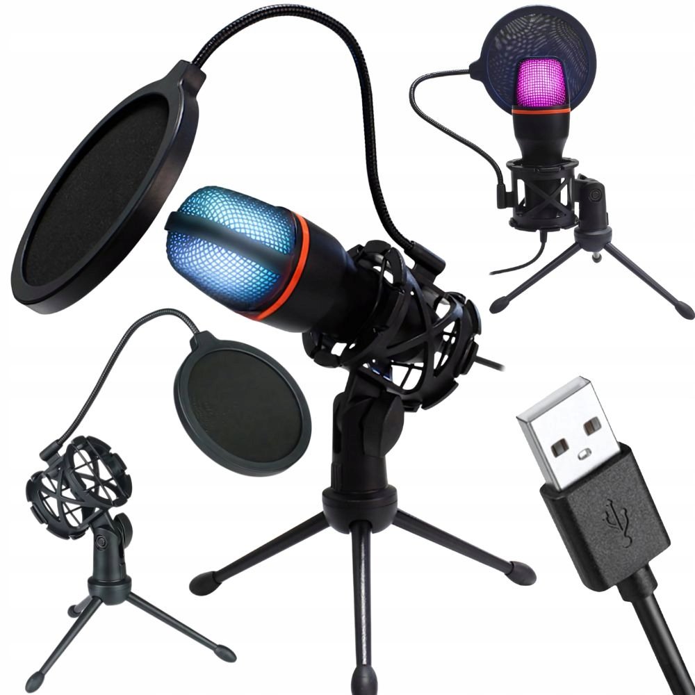 Mikrofon Studyjny Usb Rgb Statyw Do Komputera Stream Gaming ...