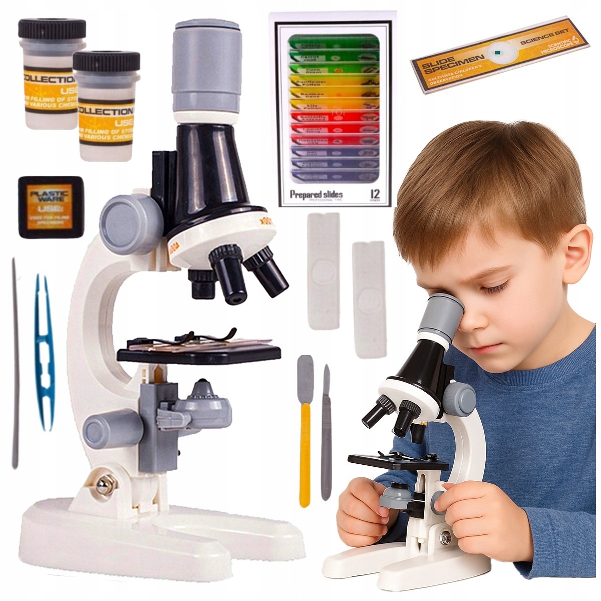 Mikroskop Edukacyjny NAUKOWY dla Dzieci do 1200x LED Akcesoria ...
