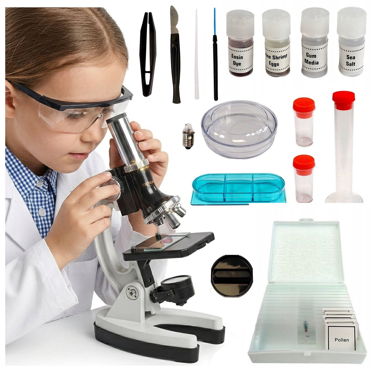 MIKROSKOP OPTYCZNY ZOOM 1200X ZESTAW LABORATORYJNY 3 OBIEKTYWY ...