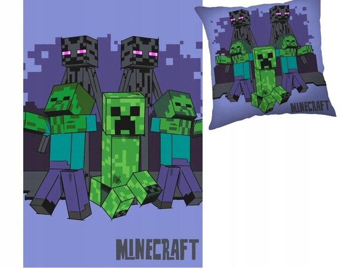 MINECRAFT Koc polarowy + Poduszka do przedszkola Kocyk Gra Zombie ...