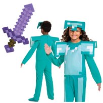 Minecraft kostium, strój karnawałowy diamentowa zbroja 127-136 cm (7-8 lat) + miecz diamentowy ...