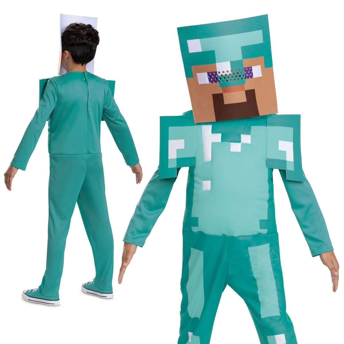 Minecraft strój karnawałowy Steve w diamentowej zbroi kostium przebranie 127-136 cm (7-8 lat ...