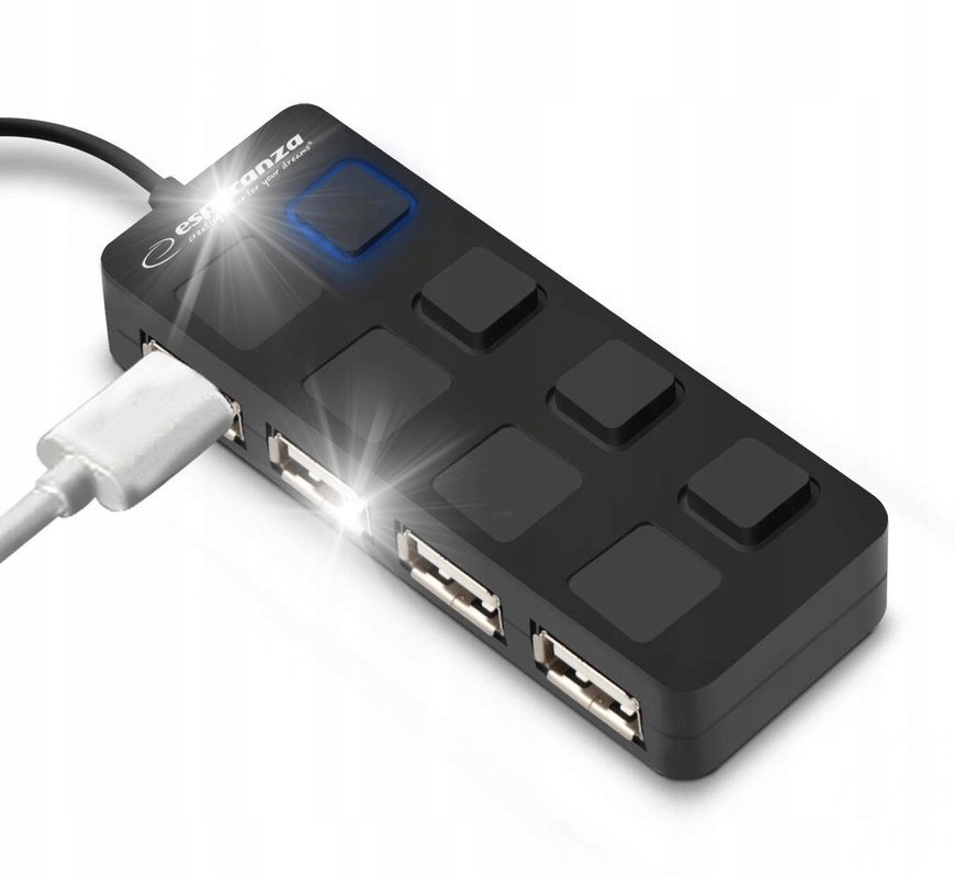 MINI HUB ROZDZIELACZ NA 4 PORTY USB 2.0 ROZGAŁĘŹNIK Z WŁĄCZNIKAMI ...