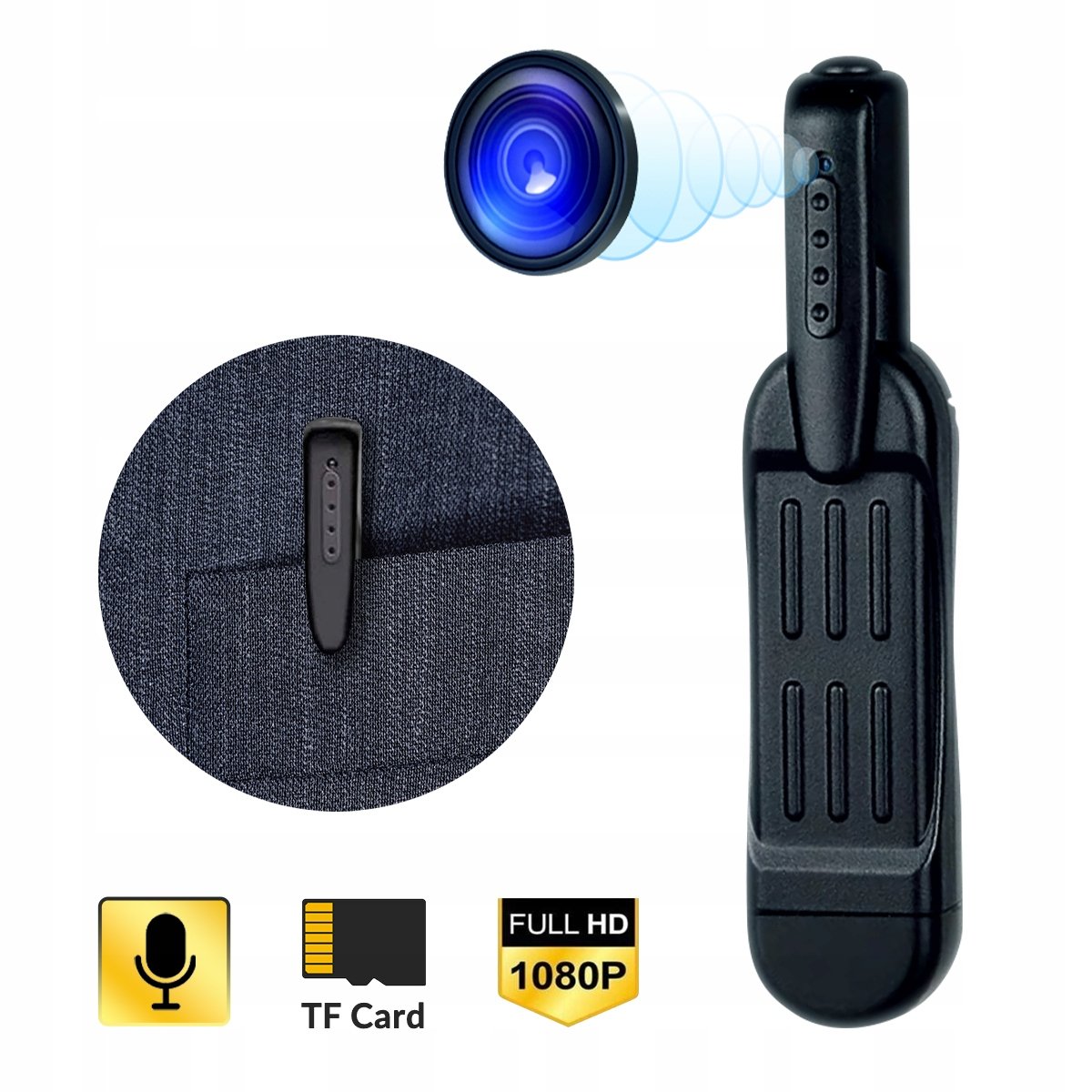 MINI KAMERA SZPIEGOWSKA UKRYTA DO UBRANIA KIESZENI DYKTAFON DYSKRETNY ...