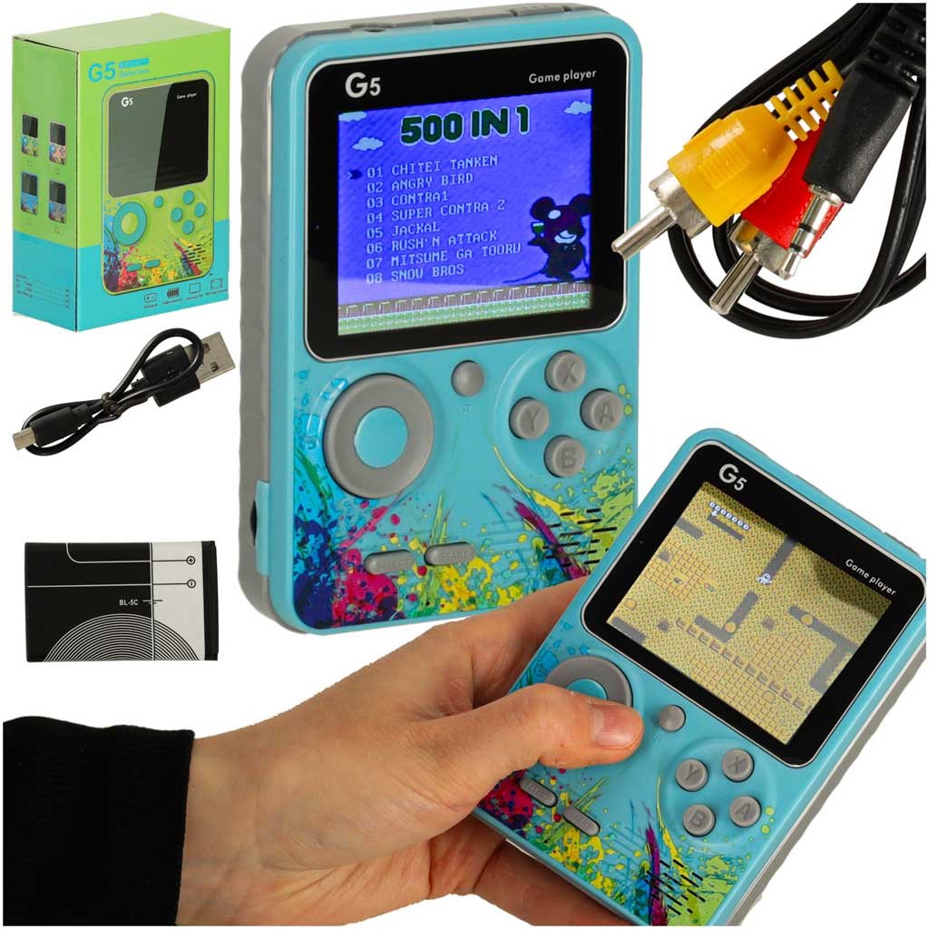 Mini Konsola Przenośna do Gier Elektroniczna Retro 500 Gier Niebieska ...