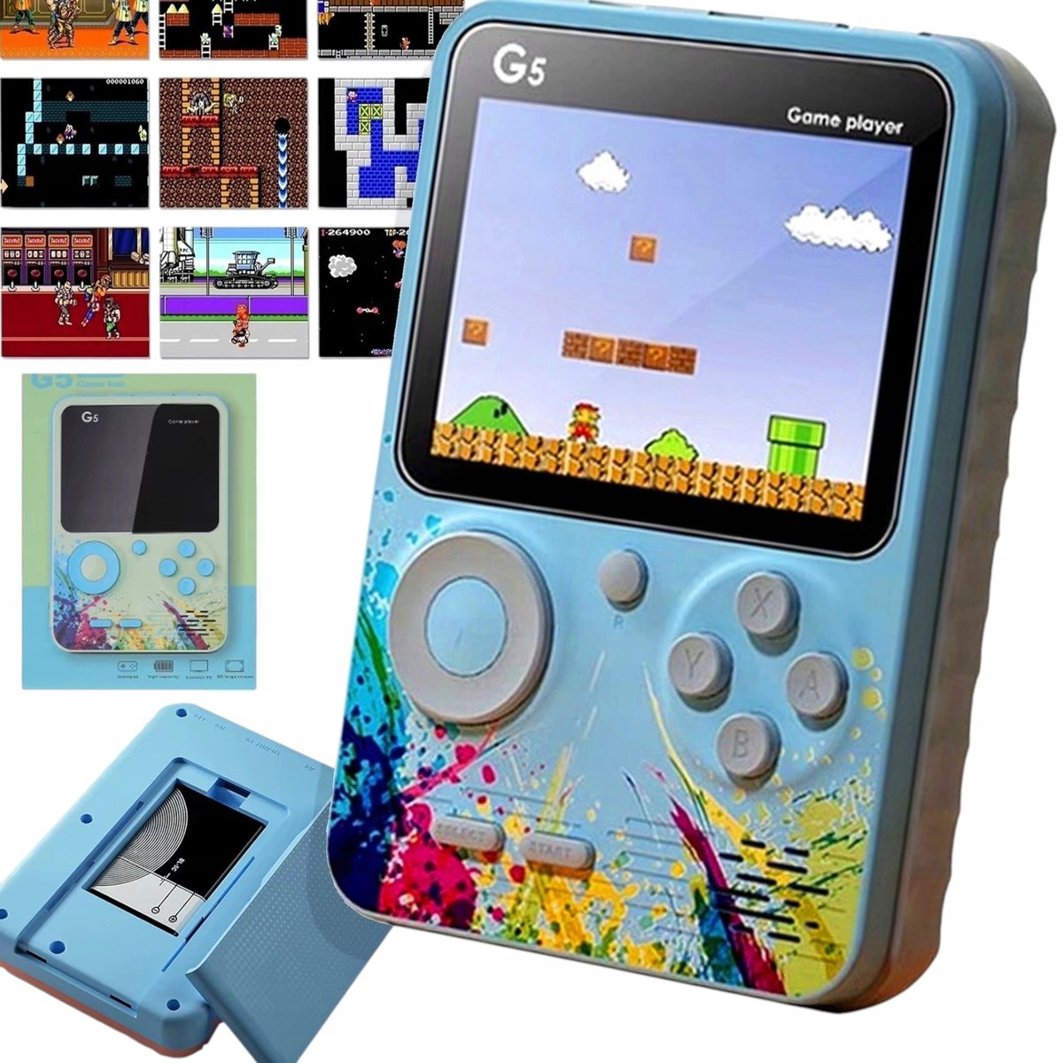 MINI KONSOLA RETRO PRZENOŚNA GAMEBOX 500 GIER KABEL DO TV GRY 3 CAL ...