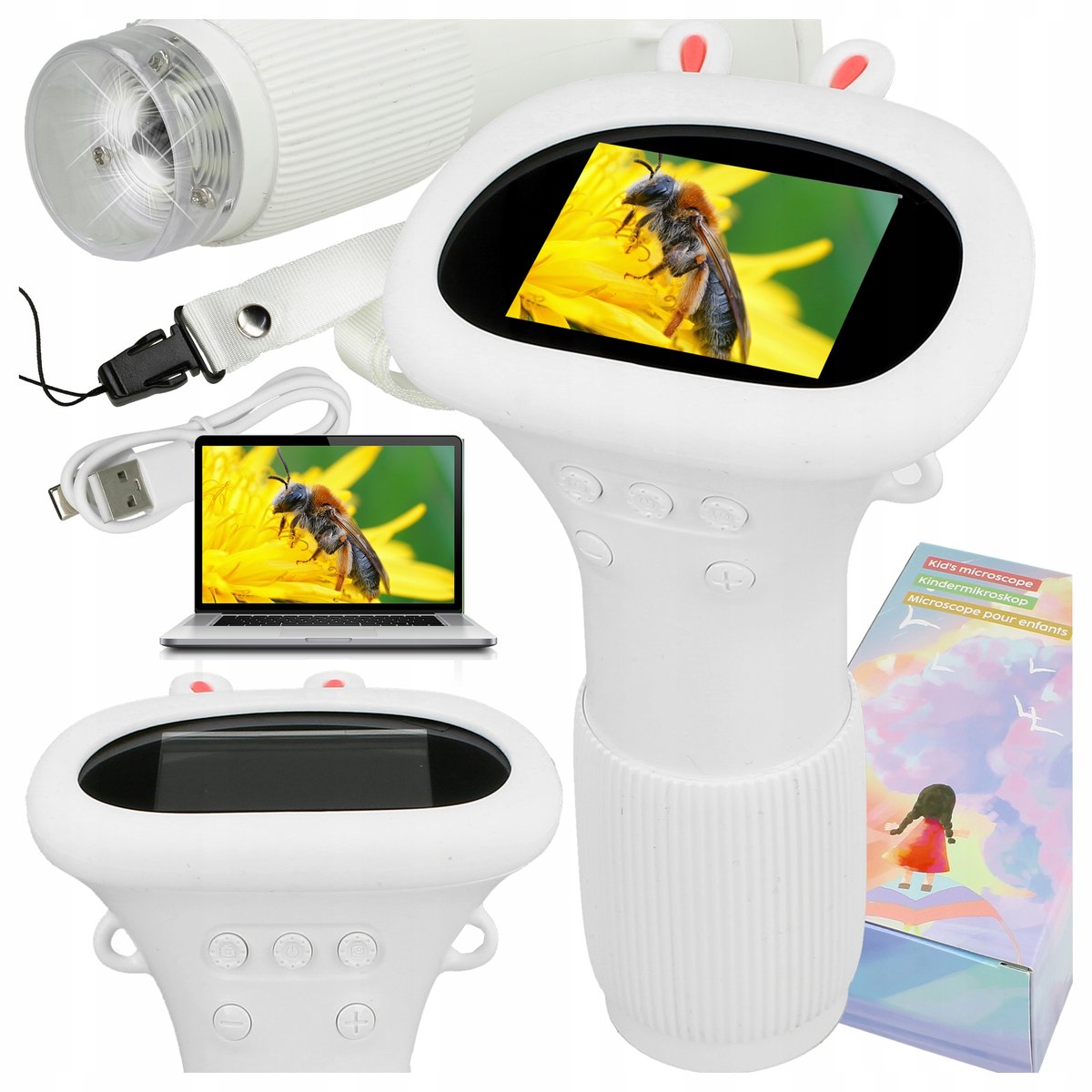 MINI Mikroskop Cyfrowy dla Dzieci KIESZONKOWY Podgląd HD Zoom 1000x USB ...