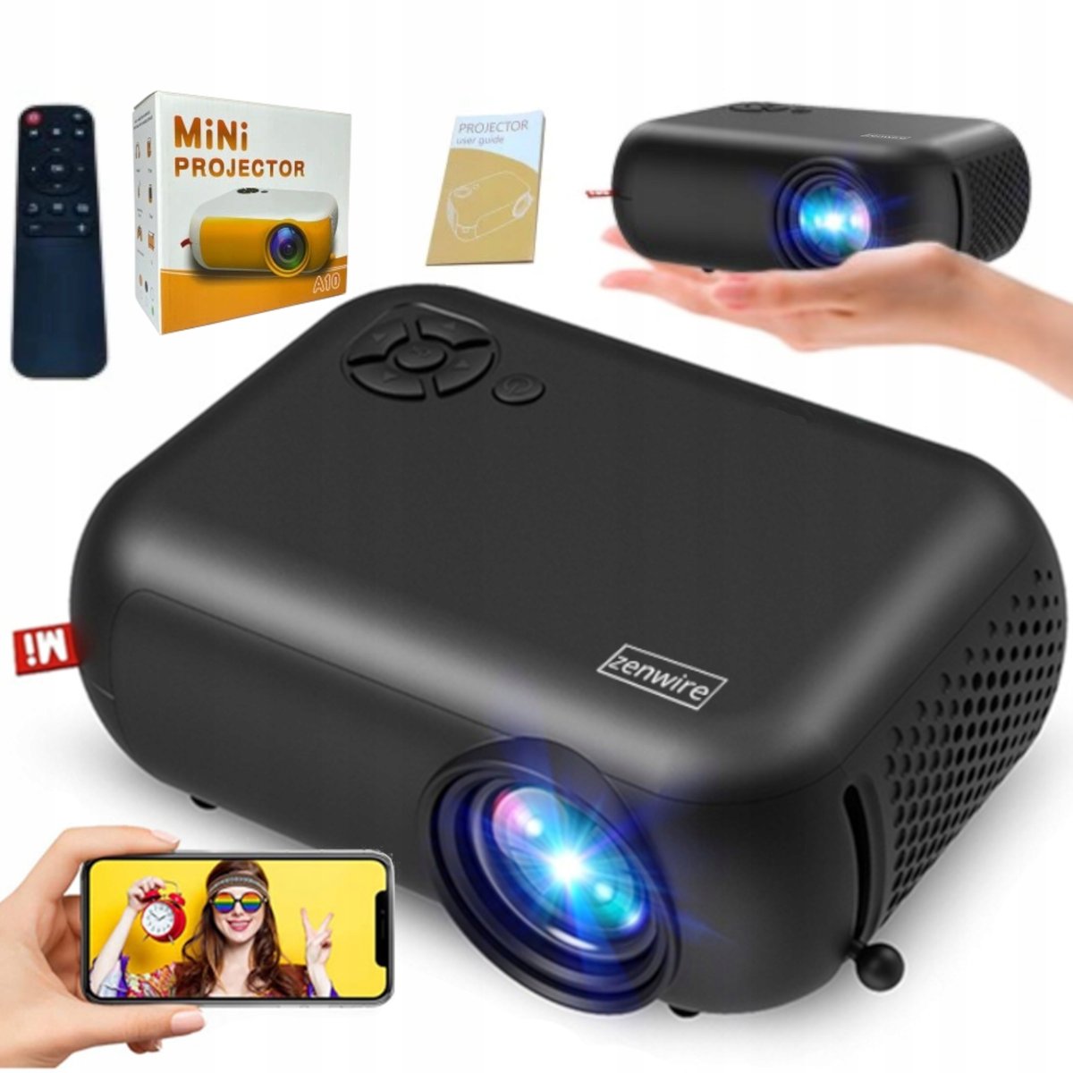 Mini PROJEKTOR do Telefonu PRZENOŚNY RZUTNIK FULL HD WiFi LED HDMI ...