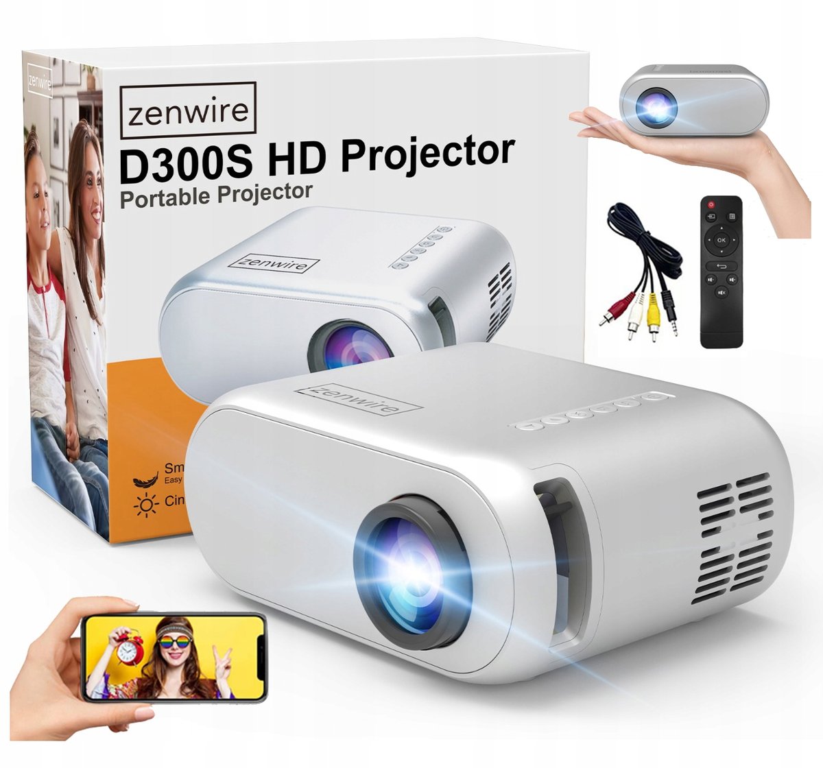 Mini Projektor Przenośny Rzutnik WiFi Full HD do telefonu smartfona ...