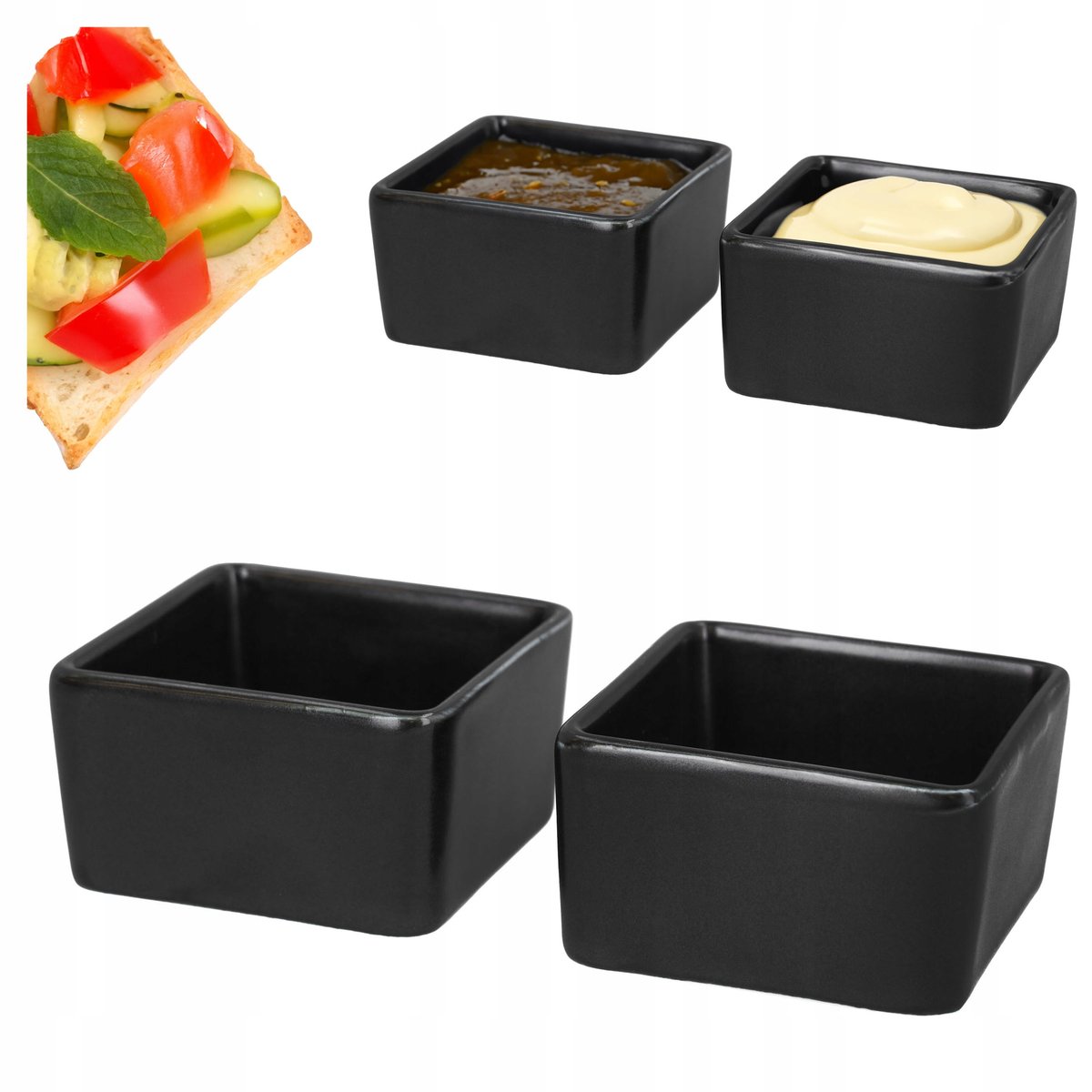 Miseczki Do Dipów Sosów Na Przekąski Serwowania Porcelanowe Czarne 2 ...