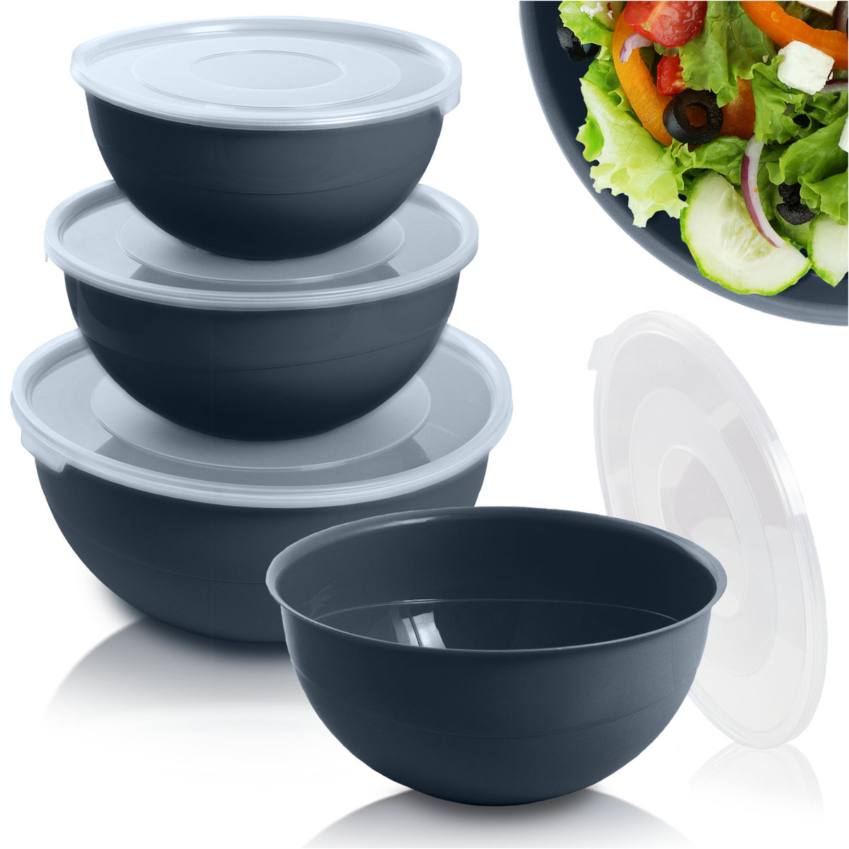 Miska Plastikowa Okrągła Kuchenna Z Pokrywką Zamykaniem Zestaw Misek 3 ...