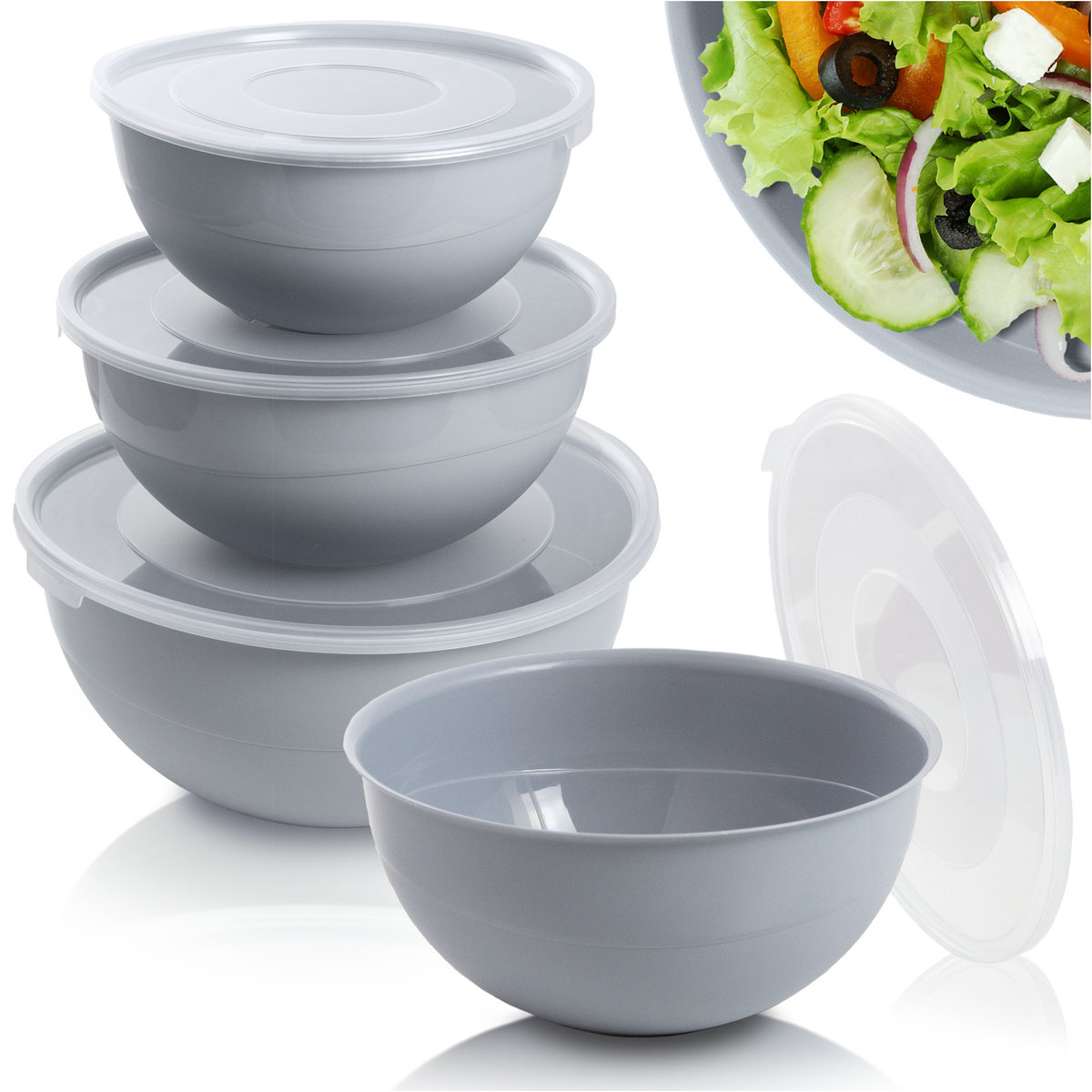 Miska Plastikowa Okrągła Kuchenna Z Pokrywką Zamykaniem Zestaw Misek 3 ...