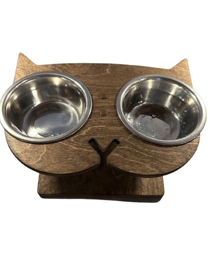 Miski na stojaku dla kota z drewna regulowany bezpieczny EKO KOT ...