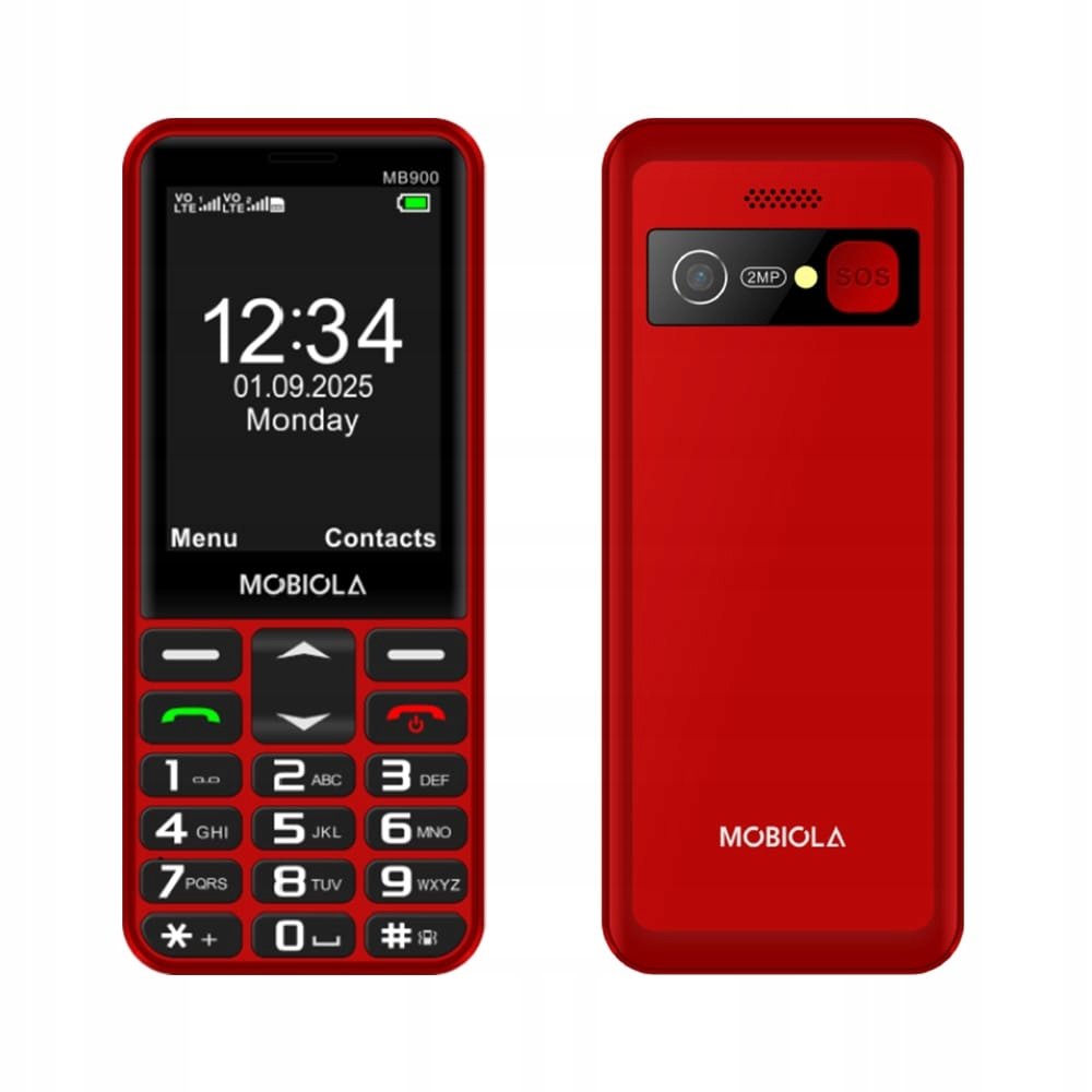 Mobiola telefon komórkowy dla seniora MB900 4G (LTE) czerwony 48MB ...