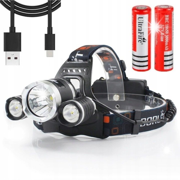 MOCNA LATARKA CZOŁOWA LED 3XLED SURVIVALOWA CREE AKUMULATOROWA ...