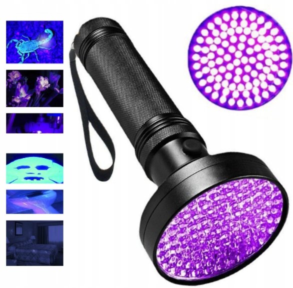 MOCNA LATARKA UV ZOOM BURSZTYNÓW 100 LED 395NM DETEKTOR Z OKULARY ...
