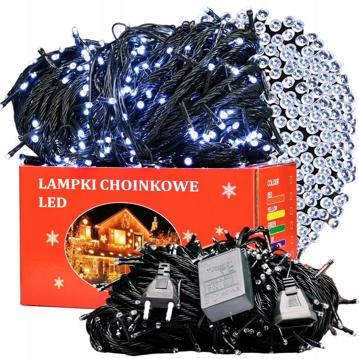 Mocne Lampki Choinkowe 200 Led Zimny Biały Światełka Zewnętrzne ...