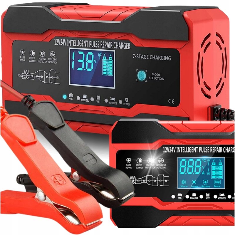 MOCNY INTELIGENTNY PROSTOWNIK ŁADOWARKA 10A AKUMULATORA LCD 24V 12V ...