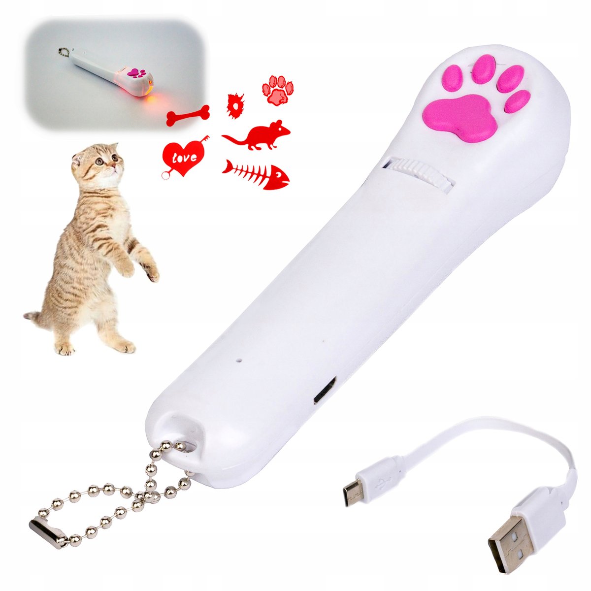MOCNY LASER zabawka dla kota ŁADOWANY NA USB wzory - Pupilnazakupach ...