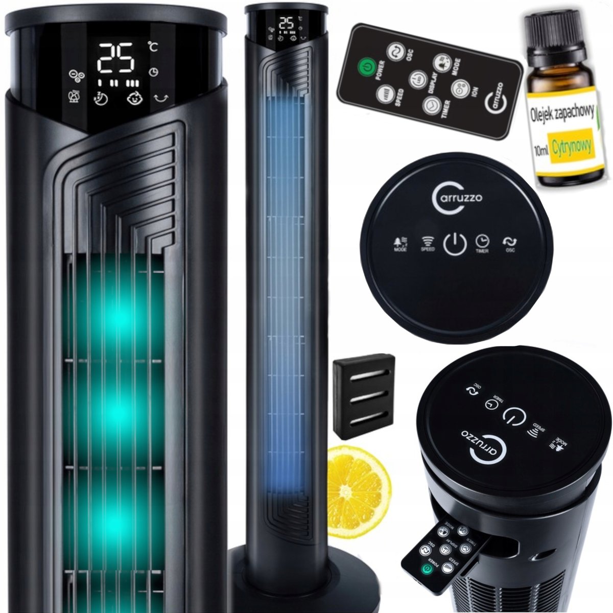 Mocny Wentylator Kolumnowy Podłogowy Xl Stojący Wiatrak Timer Olejek ...