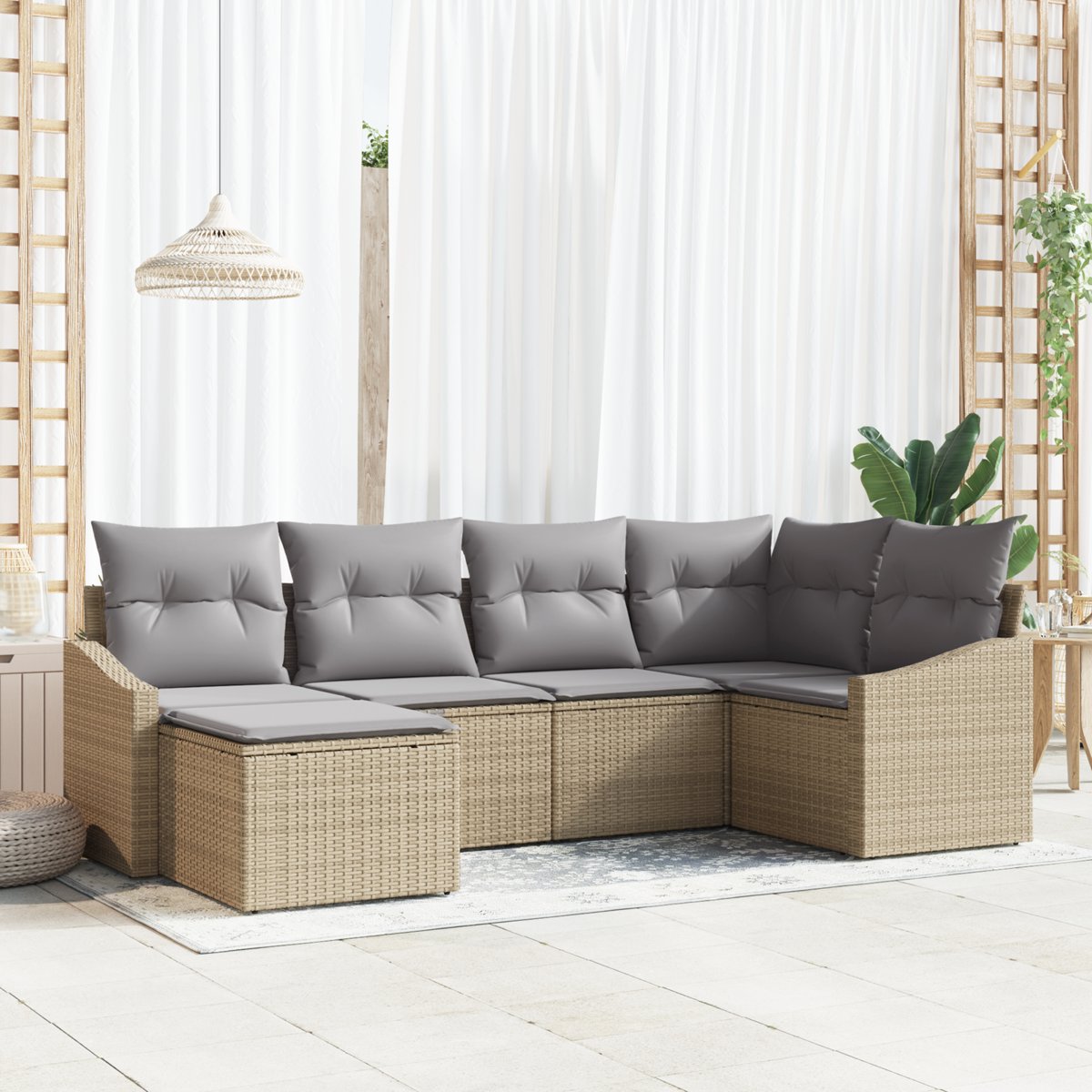 Modułowa Sofa Ogrodowa z Polirattanu, Beżowa, 6 Osób, 64 cm Głębokość Siedziska / AAALOE - Inna ...