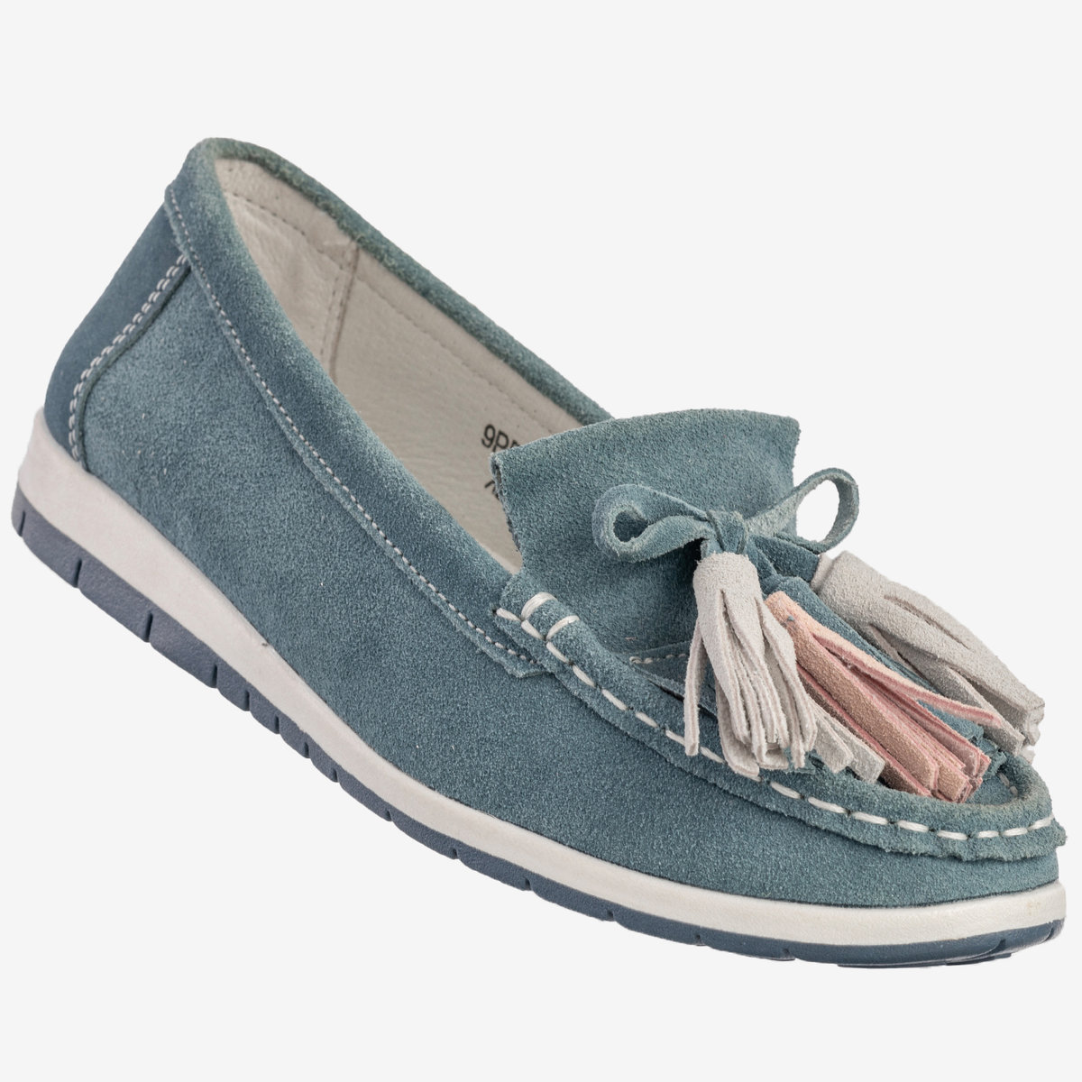 Mokasyny Damskie Skórzane Buty Półbuty Z Frędzlami Niebieskie Jezzi ...