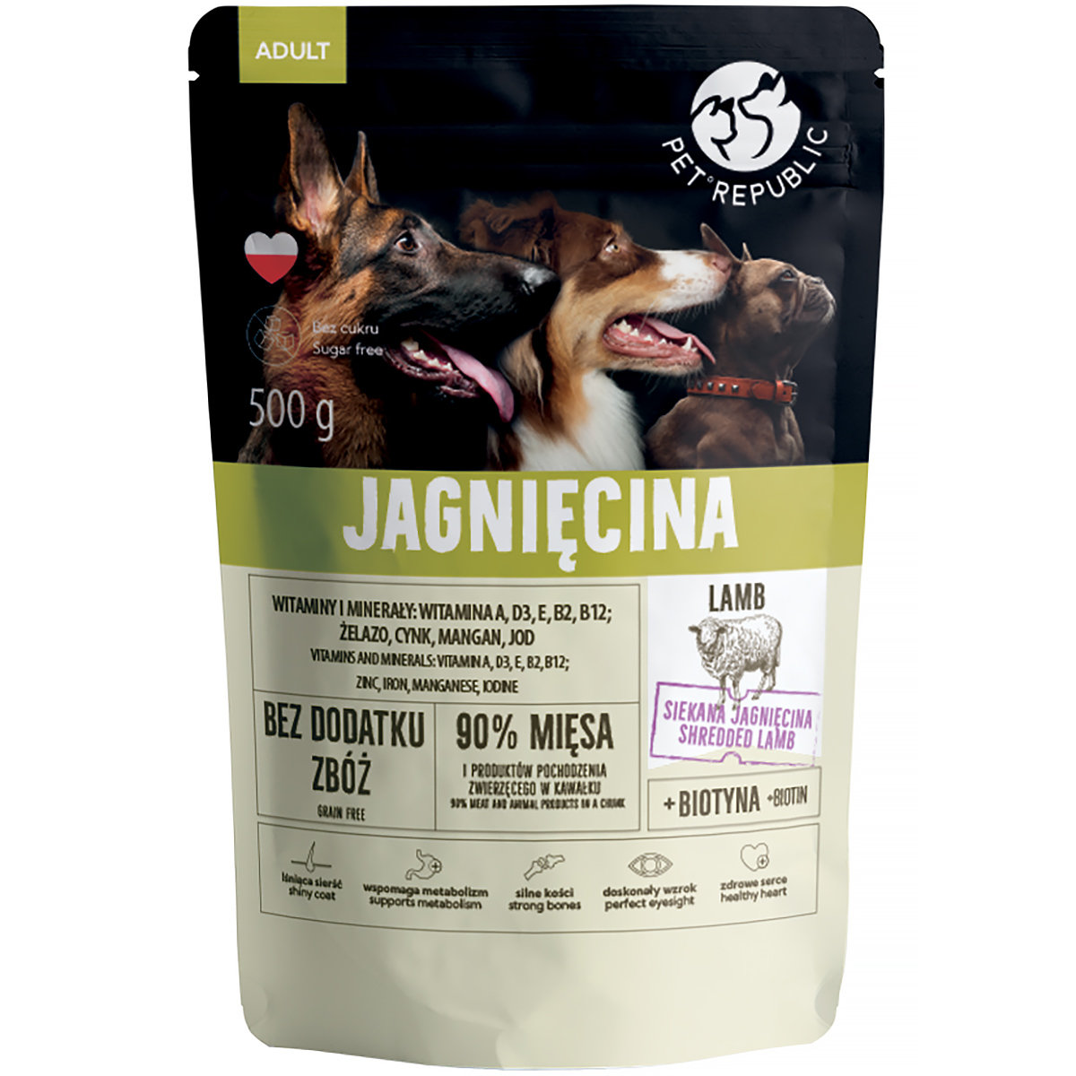 Mokra karma dla psa PetRepublic z drobno siekaną jagnięciną w sosie saszetka 500 g - Pet ...