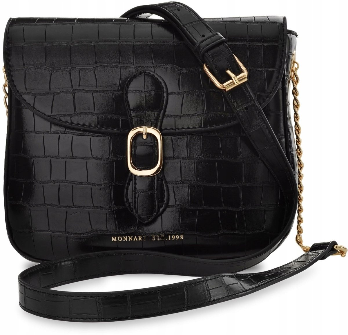 Monnari torba damska retro listonoszka z klapą torebka skóra croco czarna - MONNARI | Moda Sklep ...